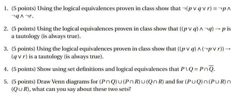 solved 1 5 points using the logical equivalences proven