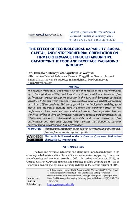 Pdf The Effect Of Technological Capability Social Capital And