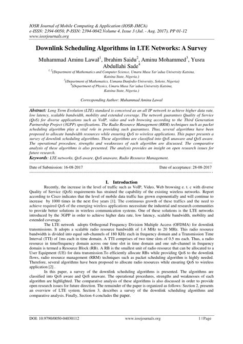 Pdf Downlink Scheduling Algorithms In Lte Networks A Survey