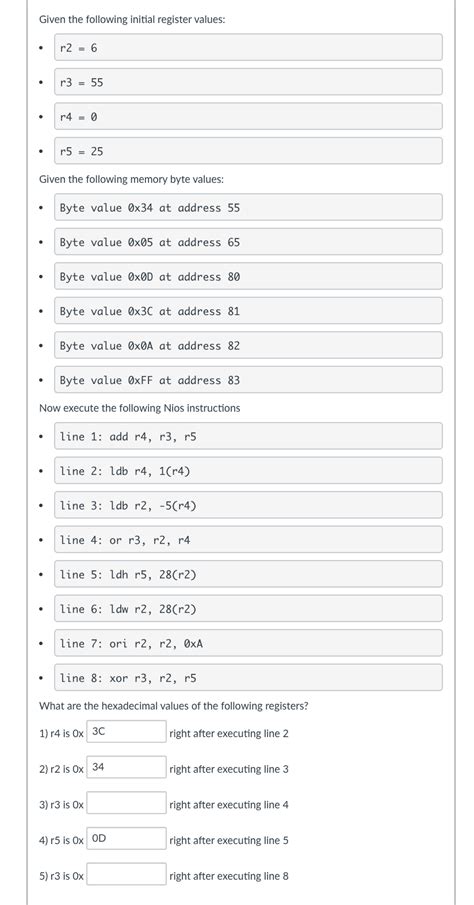 Solved Given The Following Initial Register Values R Chegg Com