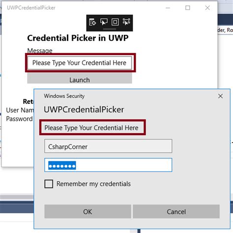 Security Credential Picker In Uwp With Xaml And C