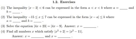 Solved 1 2 ﻿exercises 1 ﻿the Inequality X 2