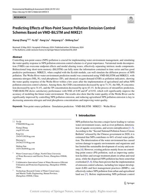 Predicting Effects Of Non Point Source Pollution Emission Control Schemes Based On Vmd Bilstm