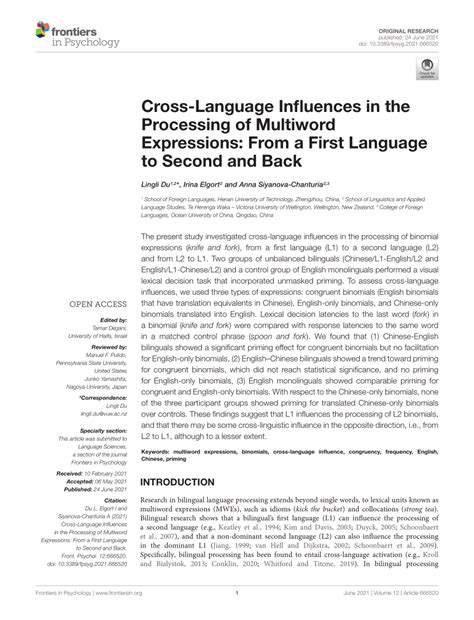 Pdf Cross Language Influences In The Processing Of Multiword Expressions From A First
