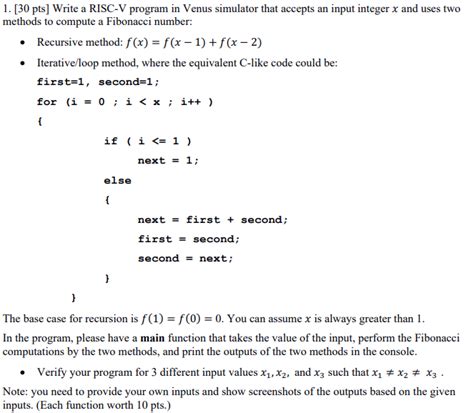 1 30 Pts Write A RISC V Program In Venus Simulator Chegg Com