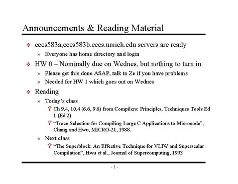 eecs 583 class 2 control flow analysis university