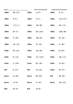 Integer Coloring Activity By Jeff Thorp Teachers Pay Teachers