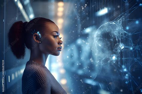 Artificial Intelligence Ai Person Interacting With An Ai Powered Virtual Assistant With