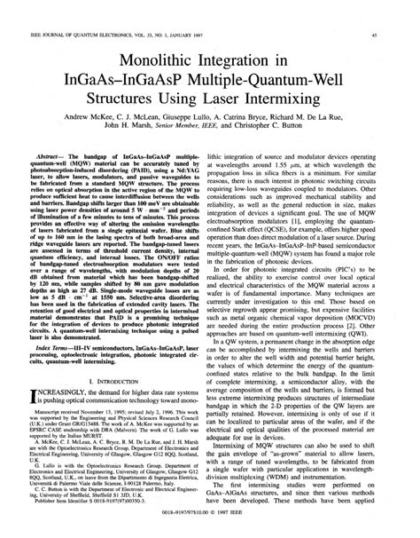 Pdf Monolithic Integration In Ingaas Ingaasp Multiple Quantum Well