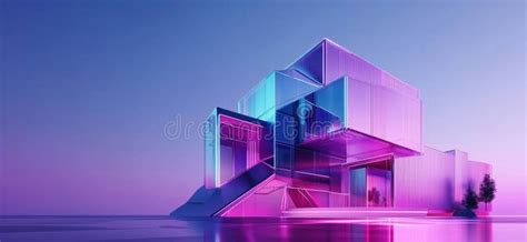 Futuristic Architectural Design Featuring Vibrant Neon Colors And Geometric Shapes Reflecting
