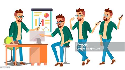 비즈니스 사람 문자 벡터입니다 Hipster 남성 작업입니다 환경 프로세스입니다 시작 합니다 캐주얼 의류입니다 노동자입니다 전체 길이입니다 프로그래머 관리자입니다 식입니다