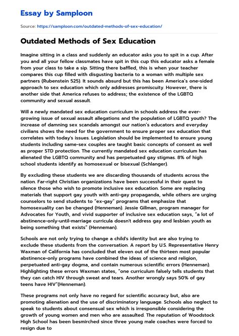 Outdated Methods Of Sex Education Free Essay Sample On Samploon Com