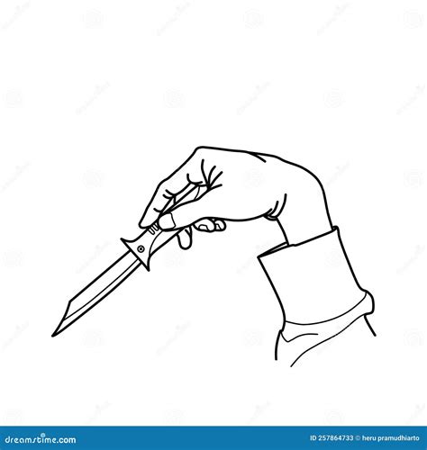 Line Art Drawing Of Hand Using Knife In Minimalist Style Stock Illustration Illustration Of