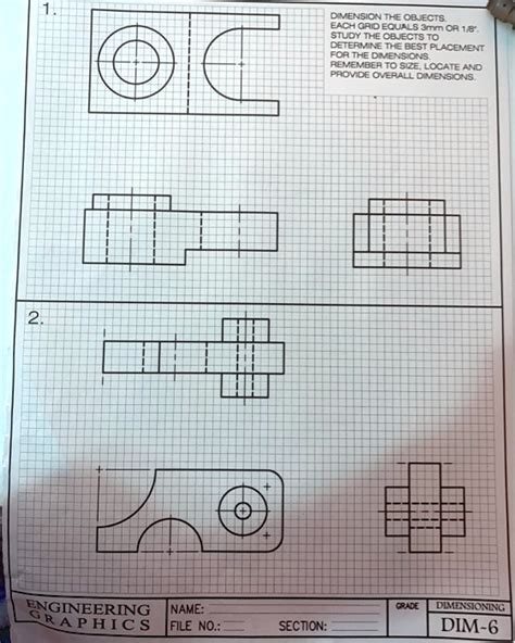 SOLVED DIMENSION THE OBJECTS EACH GRID EQUALS 3mm OR 1 8 STUDY THE OBJECTS TO DETERMINE THE