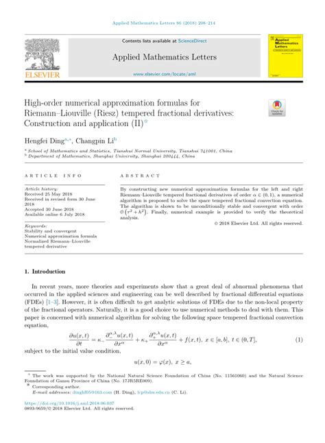 Pdf High Order Numerical Approximation Formulas For Riemannliouville