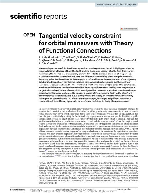Pdf Tangential Velocity Constraint For Orbital Maneuvers With Theory
