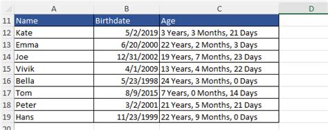 Excel Tutorial Datetime Calculation Calculate Difference Age Addsubtract