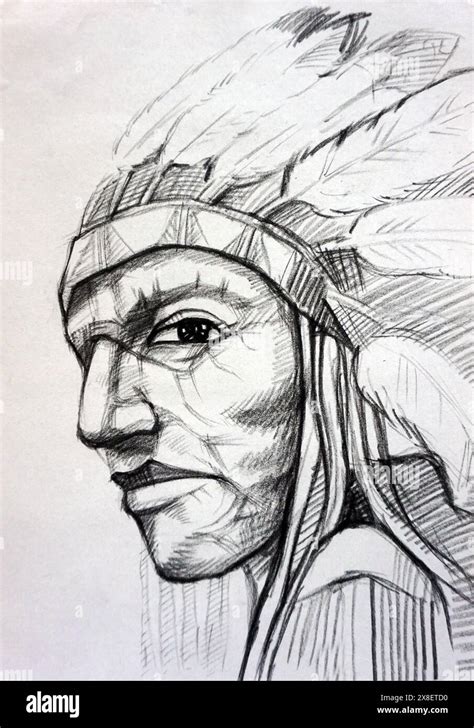 Hand Drawn Sketch Drawing Face Apache Indigenous Peoples Of The