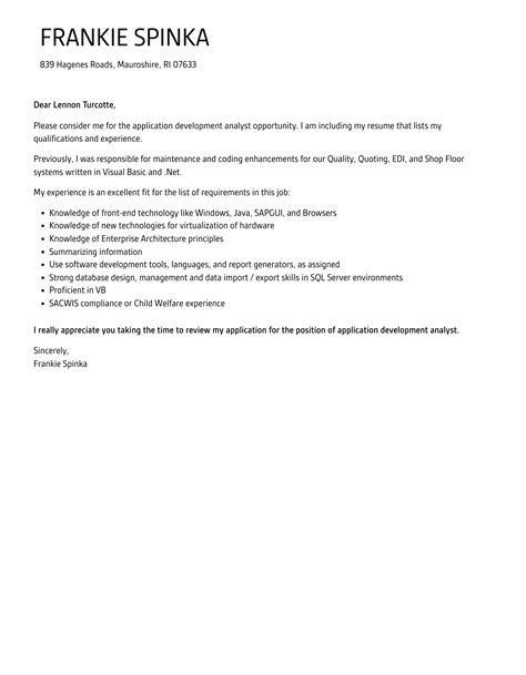 Application Development Analyst Cover Letter Velvet Jobs Application Development Analyst Cover Letter Velvet Jobs