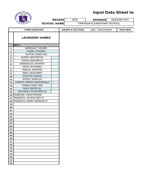 Class Record Grade 1 Quarter 4 Pdf