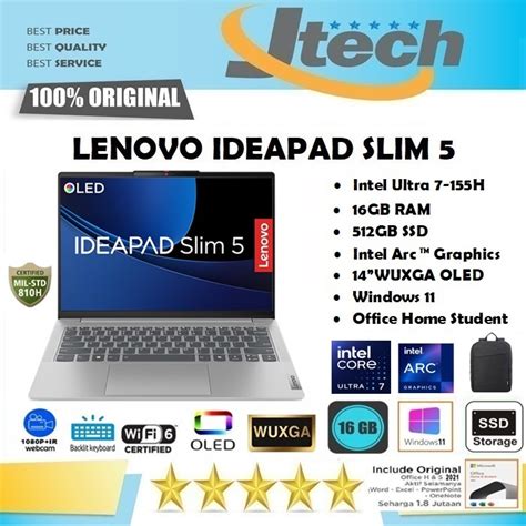 Jual Lenovo Ideapad Slim 5 OLED Ultra 7 155H 16GB 512GB SSD 14 WUXGA OLED WIN11 OHS
