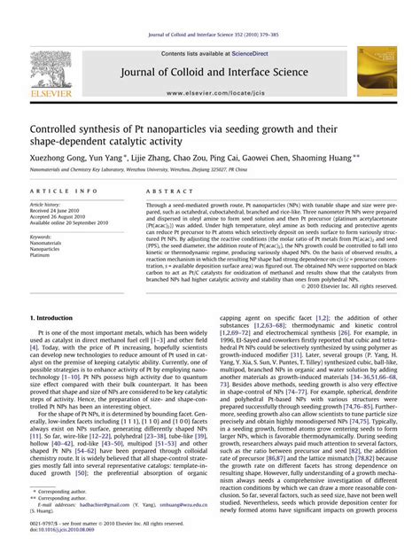 Pdf Controlled Synthesis Of Pt Nanoparticles Via Seeding Growth And