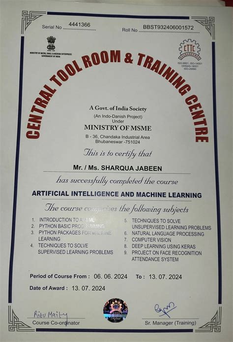 Ai Machinelearning Internship Cttc Techinnovation Learningjourney Sharqua Jabeen