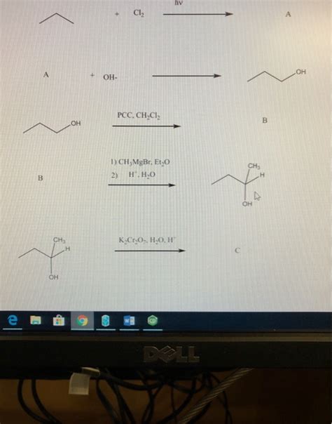 Solved hv A Cl2 OH OH- PCC, CH-Cl OH 1) CH,MgBr. Et o CH3 H | Chegg.com