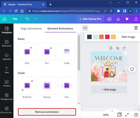 how to remove an animation in canva