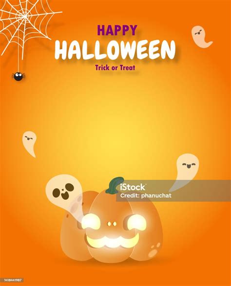 해피 할로윈 트릭 또는 치료 종이 컷 스타일 호박과 유령 재미있는 파티 축하 초대장 배너 템플릿 포스터 배경 벡터 일러스트 레이
