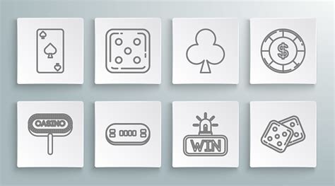 라인 카지노 간판 게임 주사위 포커 테이블 승리 클럽 기호 칩 달러 및 스페이드 아이콘과 카드 놀이를 설정합니다 벡터 아이콘에 대한 스톡 벡터 아트 및 기타 이미지 Istock