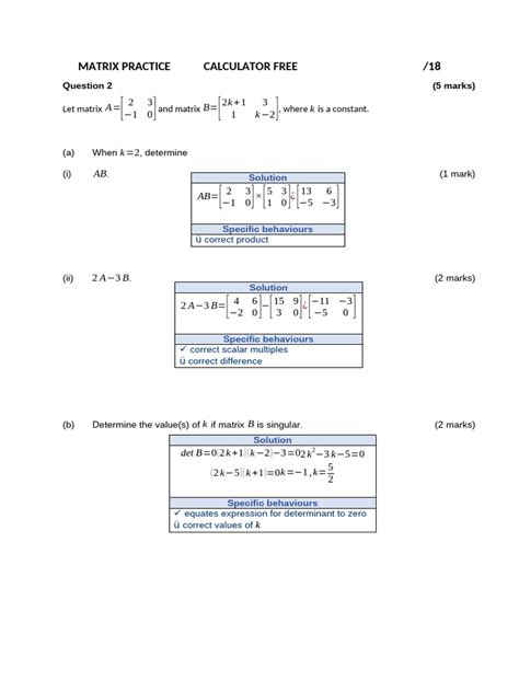 matrices practice test solutions pdf matrix mathematics