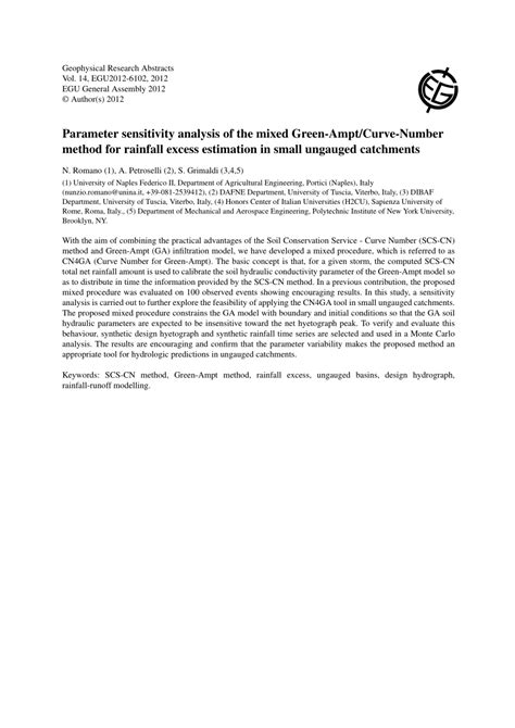 Pdf Parameter Sensitivity Analysis Of The Mixed Green Amptcurve Number Method For Rainfall