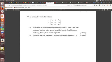 linear dependency matrix problem