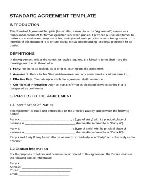 Standard Agreement Template Blank Fillable Template Fill Out Print And Download Pdf Pdffiller