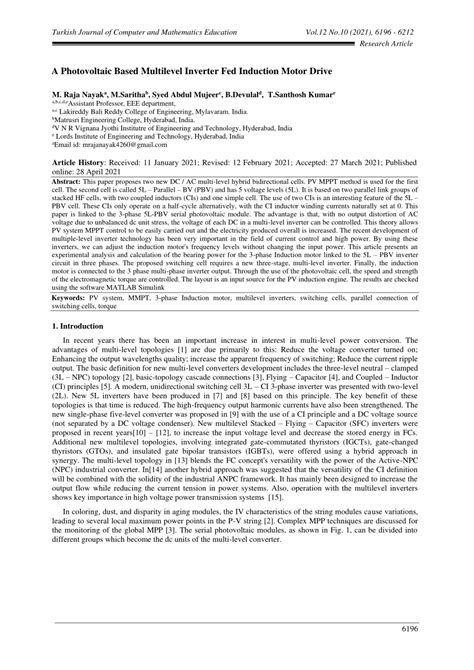 Pdf A Photovoltaic Based Multilevel Inverter Fed Induction Motor Drive