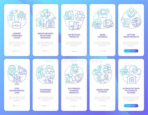 Sustainable Business Model Blue Gradient Onboarding Mobile App Screen Set Stock Vector