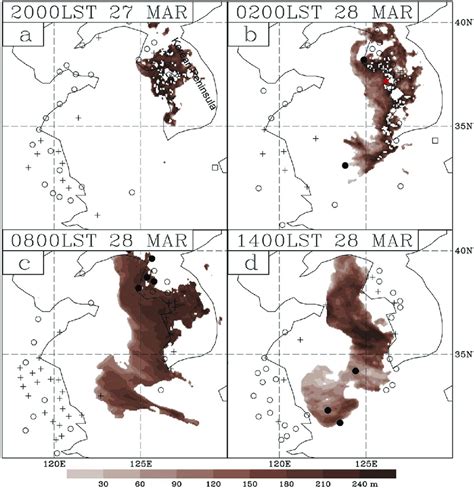 Evolution Of Observed Sea Fog Area Shaded Fog Top Height Is Shaded In