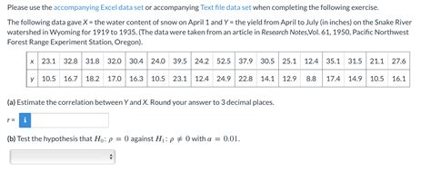 Solved Please Use The Accompanying Excel Data Set Or
