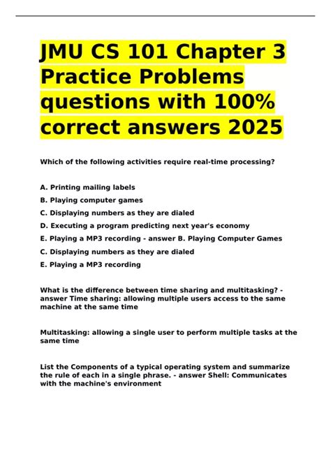 Jmu Cs 101 Chapter 3 Practice Problems Questions With 100 Correct Answers 2025 Cs 101