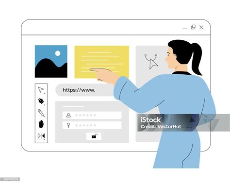 Ux Ui 디자인 컨셉 웹 페이지의 인터페이스 요소 및 브라우저 창 디자이너는 디지털 화면용 사용자 인터페이스를 만듭니다 고립 된 흰색 배경에 벡터 그림 개념에 대한 스톡