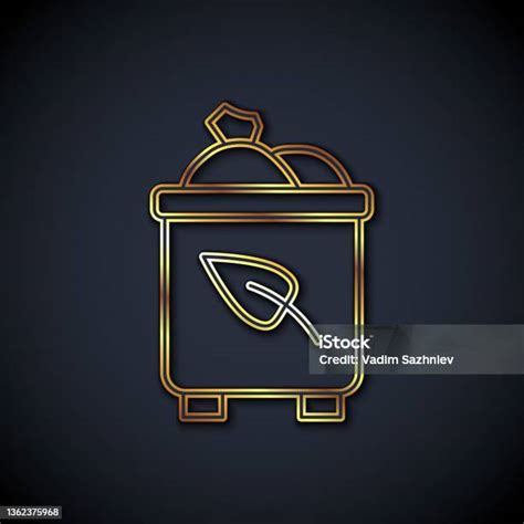 검은 색 배경에 격리 된 재활용 기호 아이콘이있는 골드 라인 휴지통 휴지통은 아이콘을 만들 수 있습니다 쓰레기통 표지판 바구니를 재활용합니다 벡터 0명에 대한 스톡 벡터