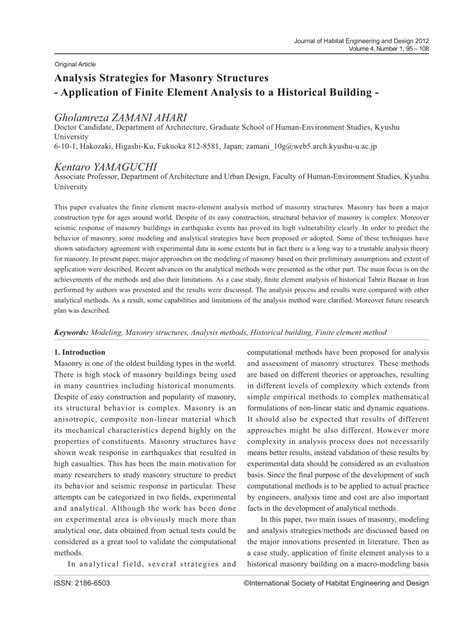 Pdf Analysis Strategies For Masonry Structures Application Of Finite Element Analysis To A