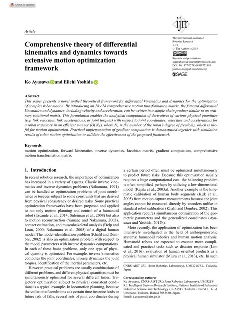 Pdf Comprehensive Theory Of Differential Kinematics And Dynamics Towards Extensive Motion