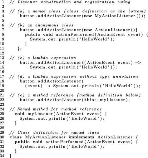 different implementations of an action listener using a a named
