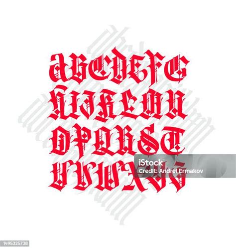 고딕 흰색 바탕에 대문자입니다 아름답고 세련된 서예 문신과 디자인을 위한 우아한 유럽 서체 중세 게르만 현대 스타일 고딕 양식에 대한 스톡 벡터 아트 및 기타 이미지