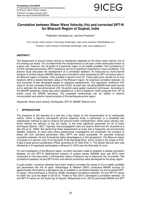 Pdf Correlation Between Shear Wave Velocity Vs And Corrected Spt N For Bharuch Region Of