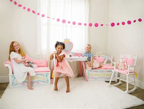 Wildkin Juego De Tocador Y Silla De Madera De Princesa Para Niñas Con