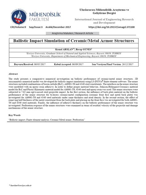 Ballistic Impact Simulation Of Ceramic Metal Armor Structures 2017 Pdf Strength Of