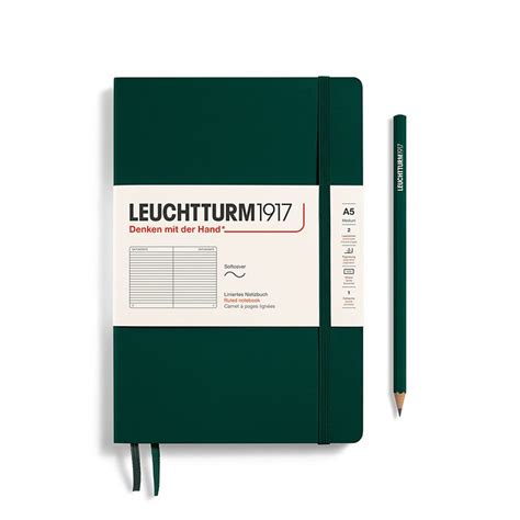 Notebook Medium A5 Softcover 123 Numbered Pages Forest Green